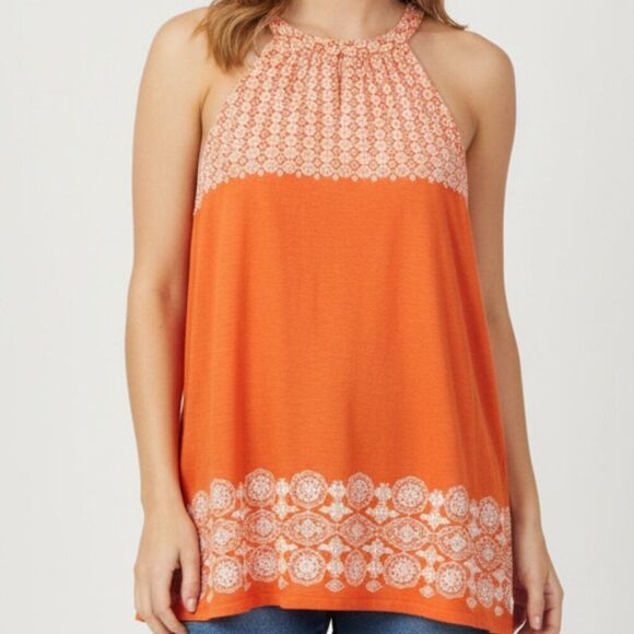 LOFT | Tops | Loft Orange Halter Top With White Accents Summer Medium ...
